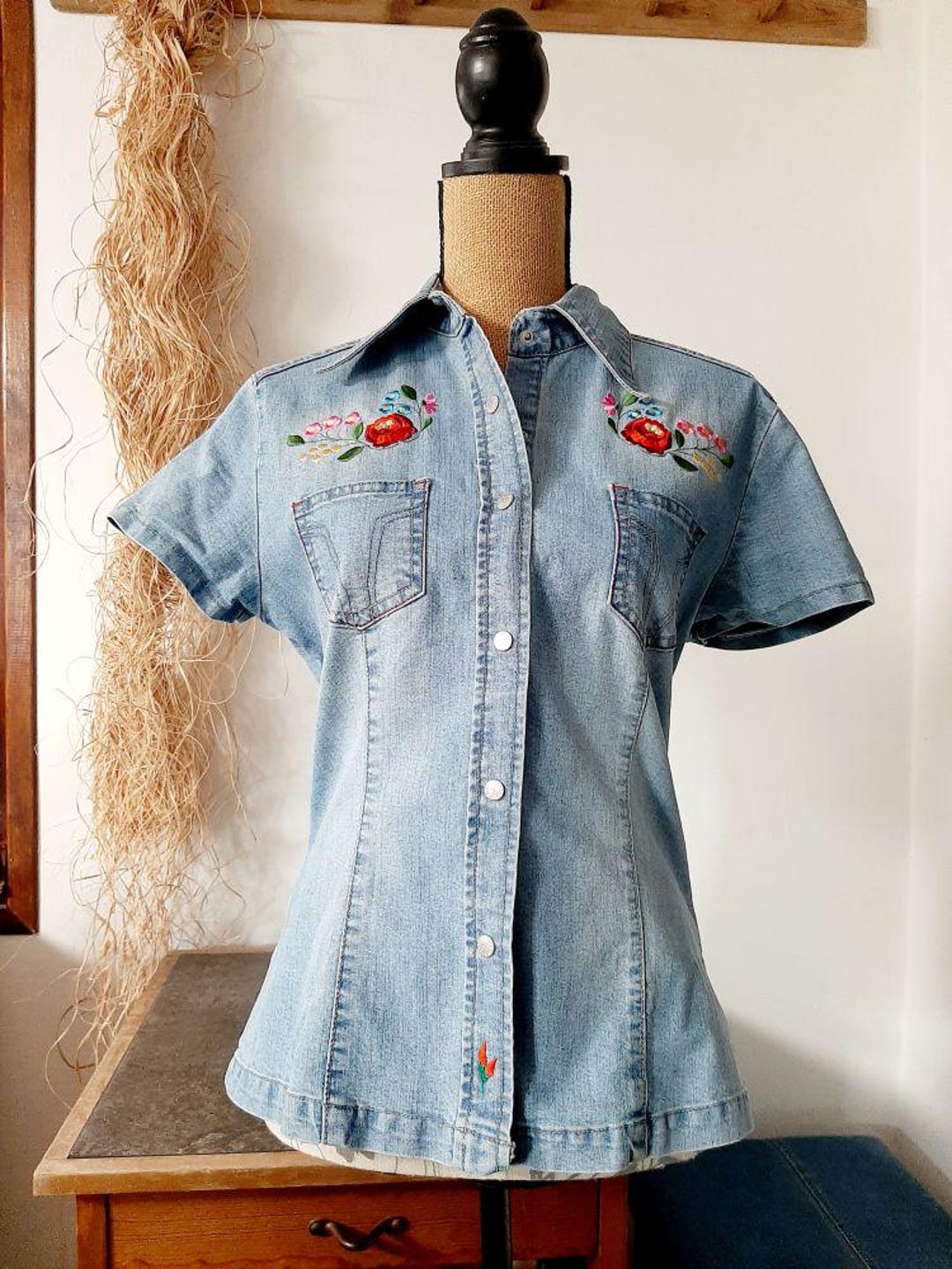 Vintage Denim Shirt With Machine-embroidered Matyó Embellishment Denim ...