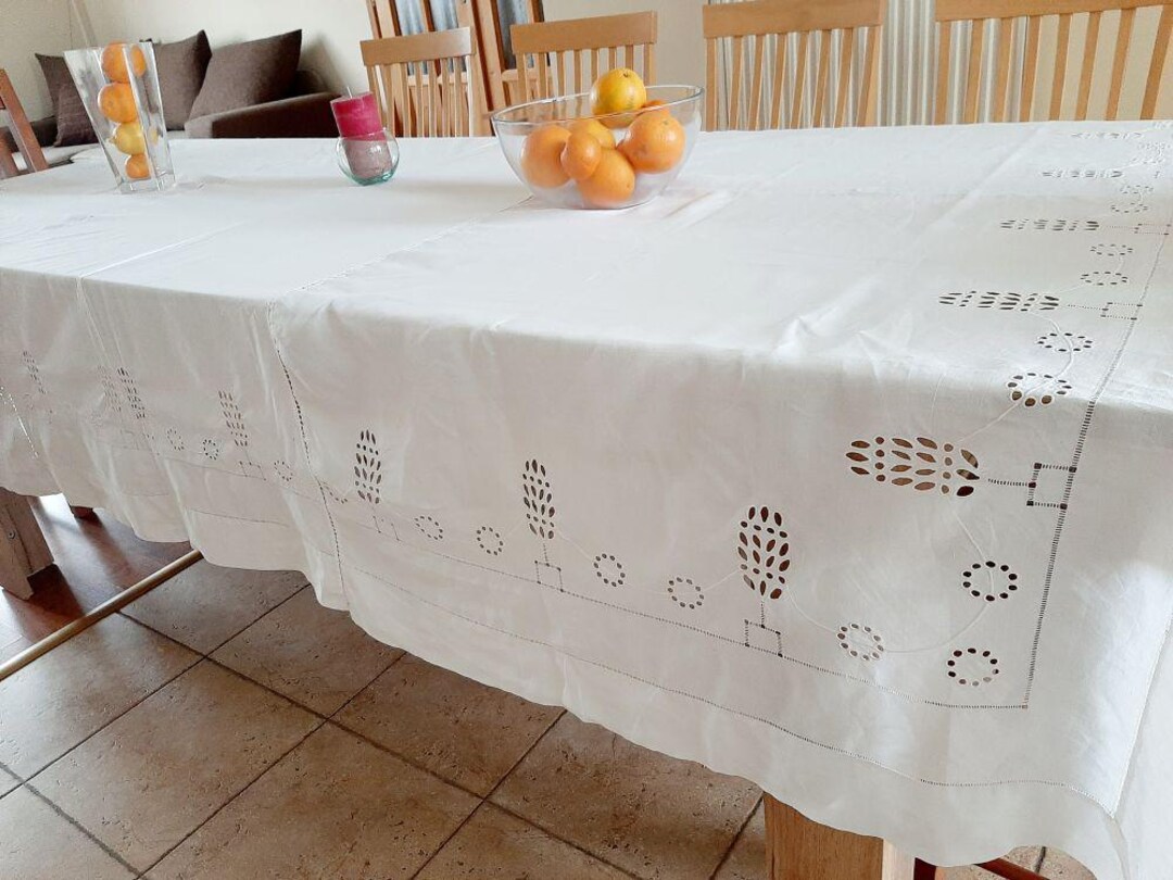 Vintage Madeira & Drawn Work Tablecloth, Generously Sized Country Charm ...