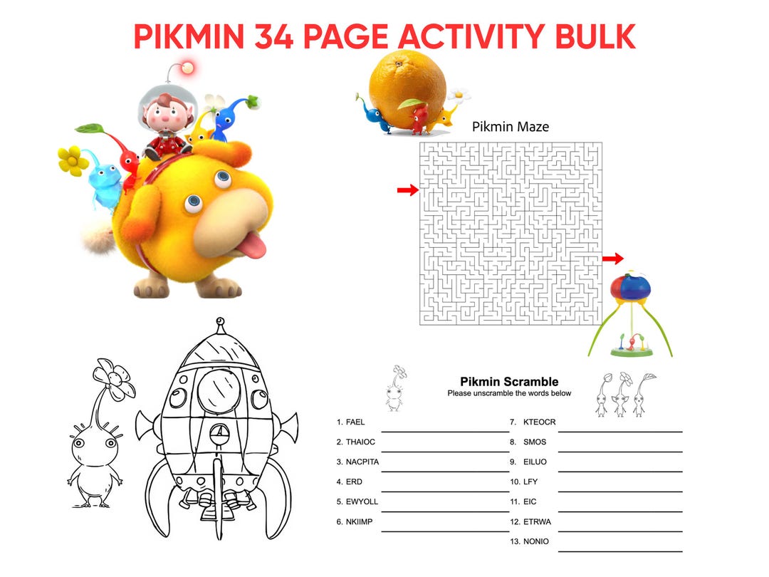 Digital Kids Pikmin Nintendo BULK 35 Page Activity Book Sheets Cute ...