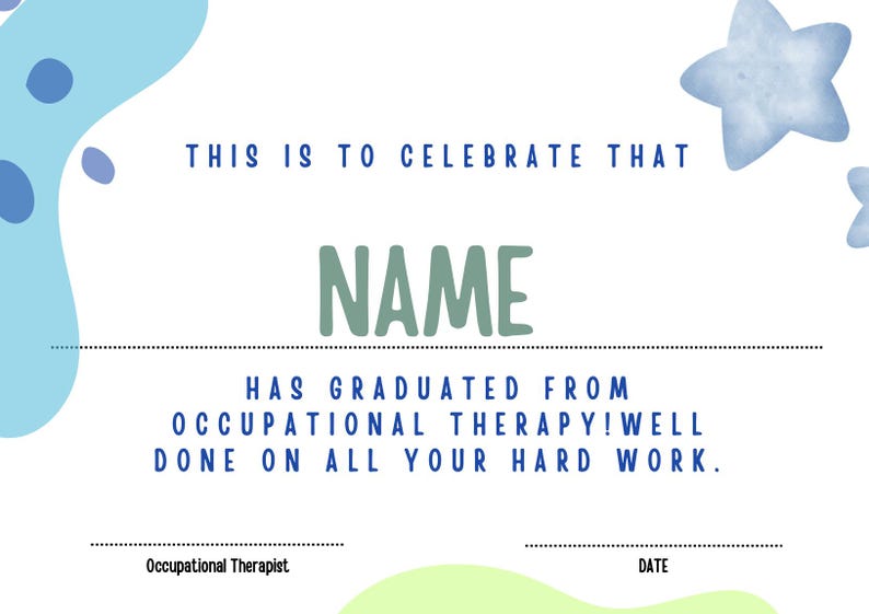 Occupational Therapy Certificate With Canva Template Link - Etsy