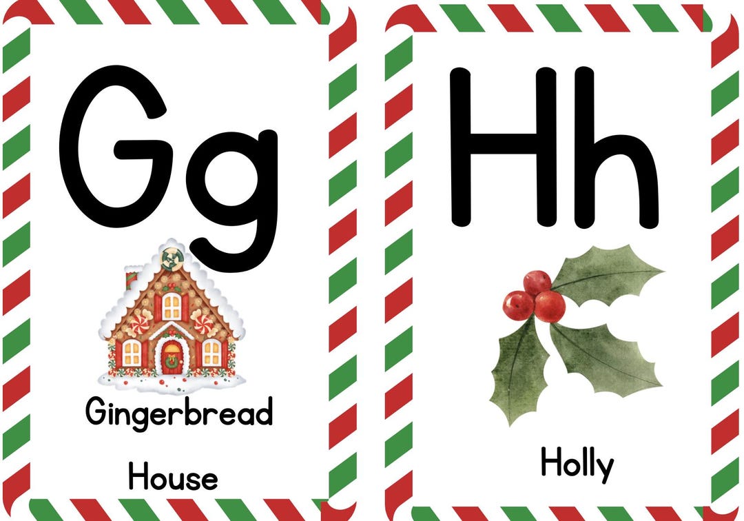 Christmas Alphabet Flash Cards With Canva Template Link - Etsy