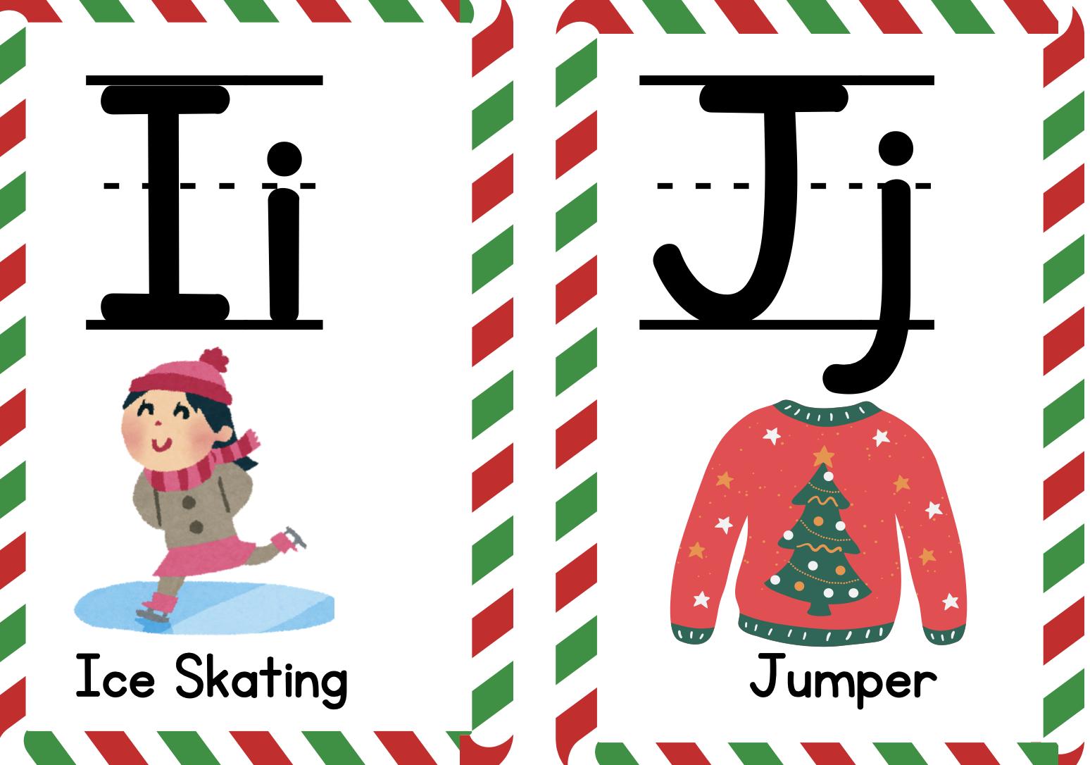 Christmas Alphabet Flash Cards with Lines With Canva Template Link - Etsy