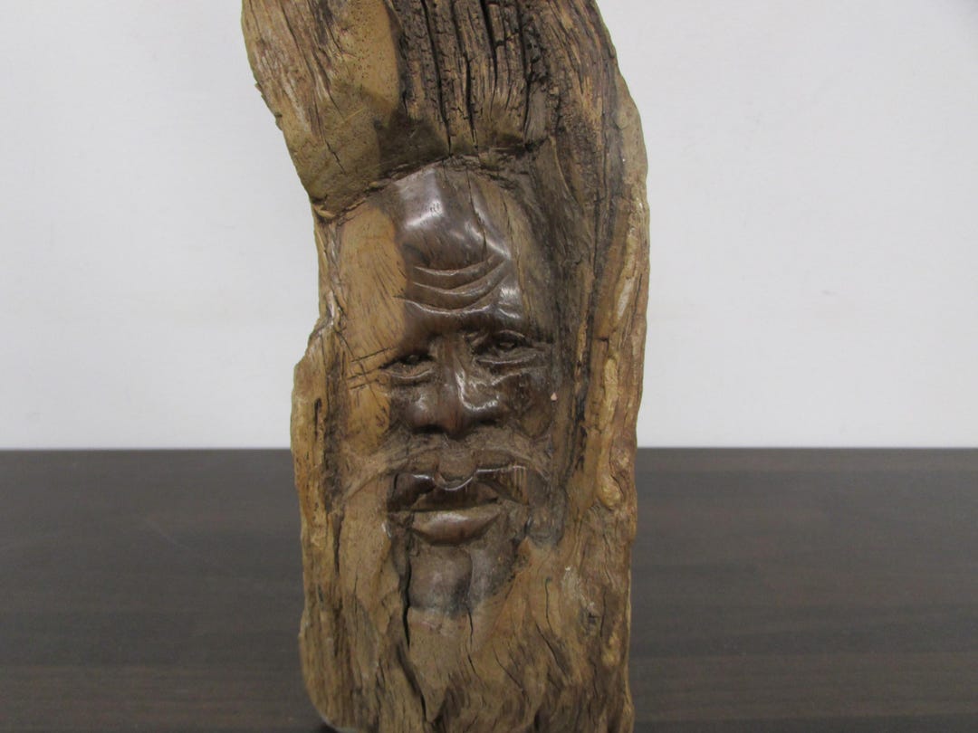 Hand Carved Old Man Face in Wooden Branch Wood Spirit 30cm Tall - Etsy