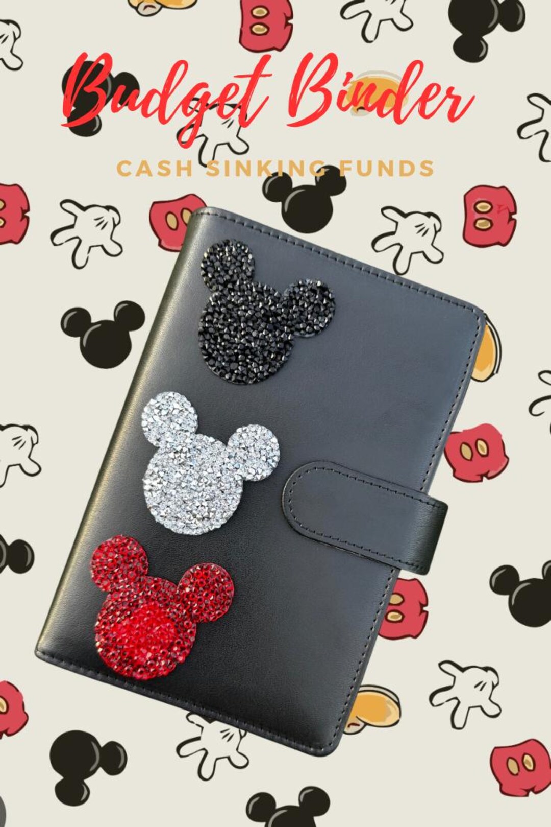 Disney-inspired Black Budget Binder | Sparkling Mickey in Red, Silver ...