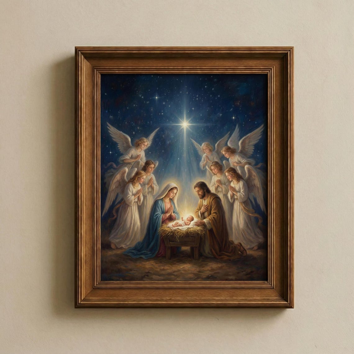 Nativity Scene Mary Joseph and Baby Jesus With Angels Painting (digital ...