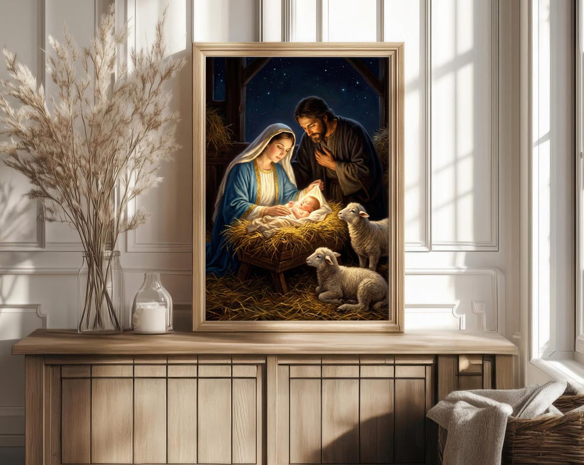Nativity Scene Mary Joseph and Baby Jesus Art Wall Art (digital ...