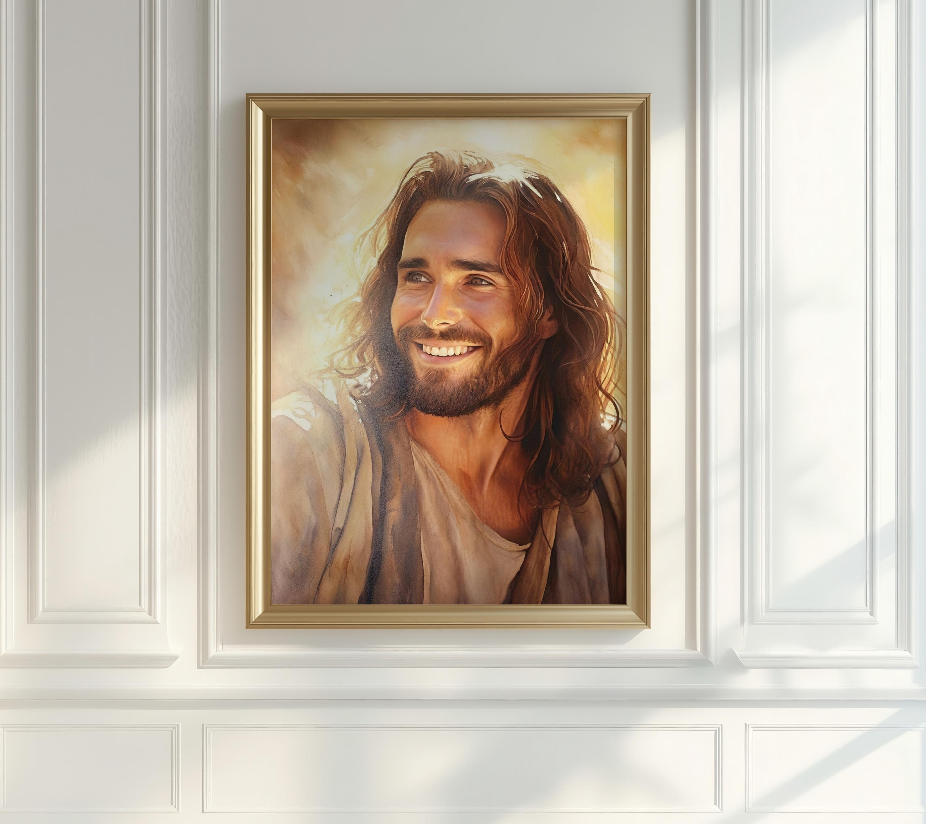 Smiling Jesus Portrait Printable, Christian Wall Art Digital Download ...