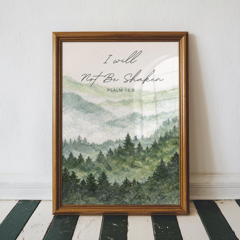 Bible Verse Pencil Sketch Wall Art, I Will Not Be Shaken Psalm 16:8 ...