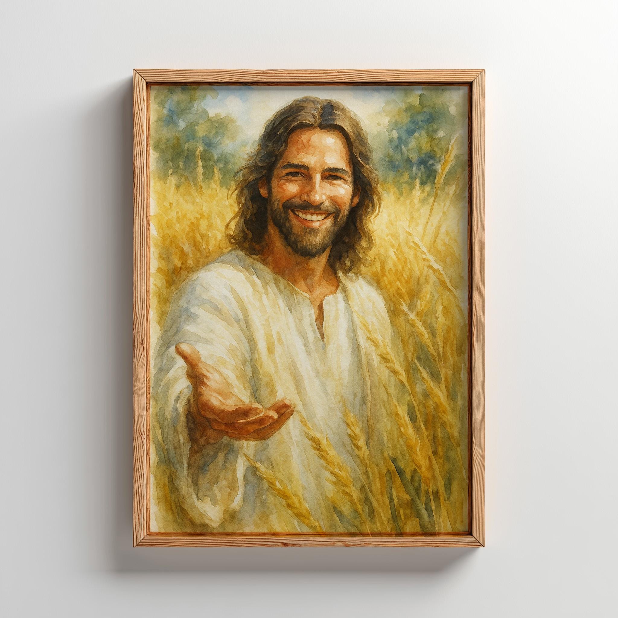 Jesus Christ Smiling Picture: Happy Jesus Watercolor Christian Art ...