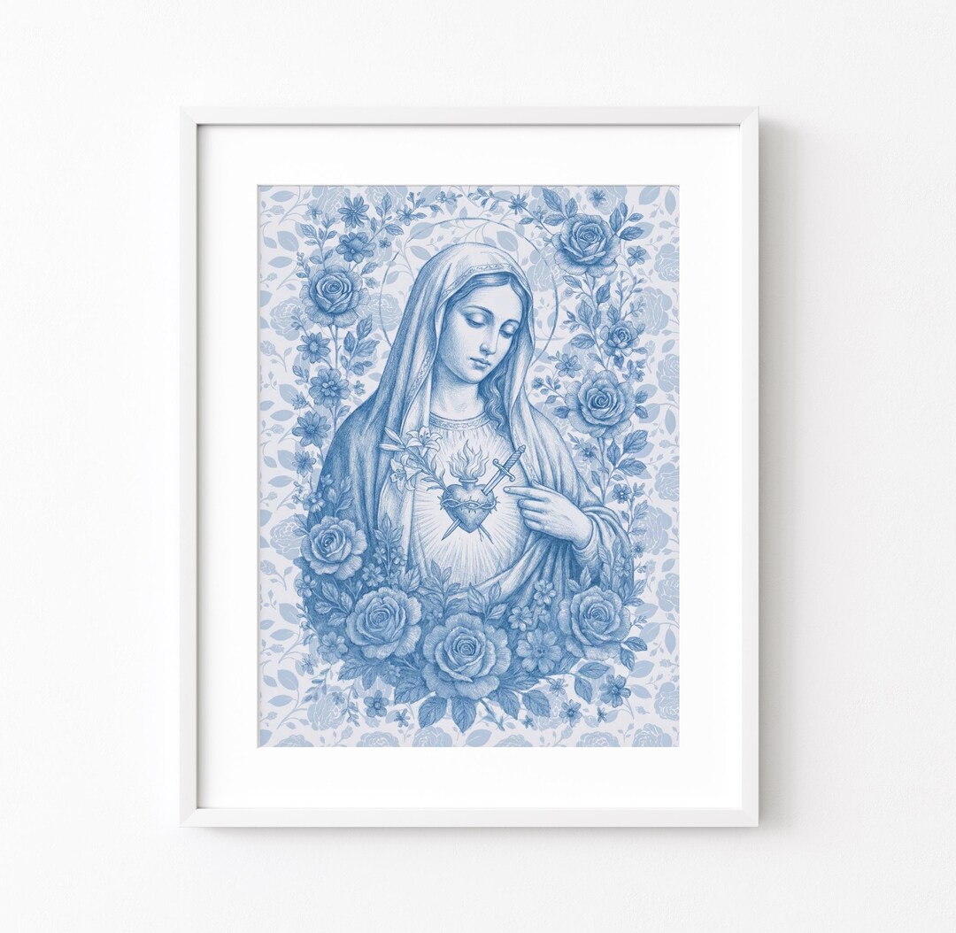 Blue Immaculate Heart of Mary Poster: Religious Art Catholic Home Decor ...