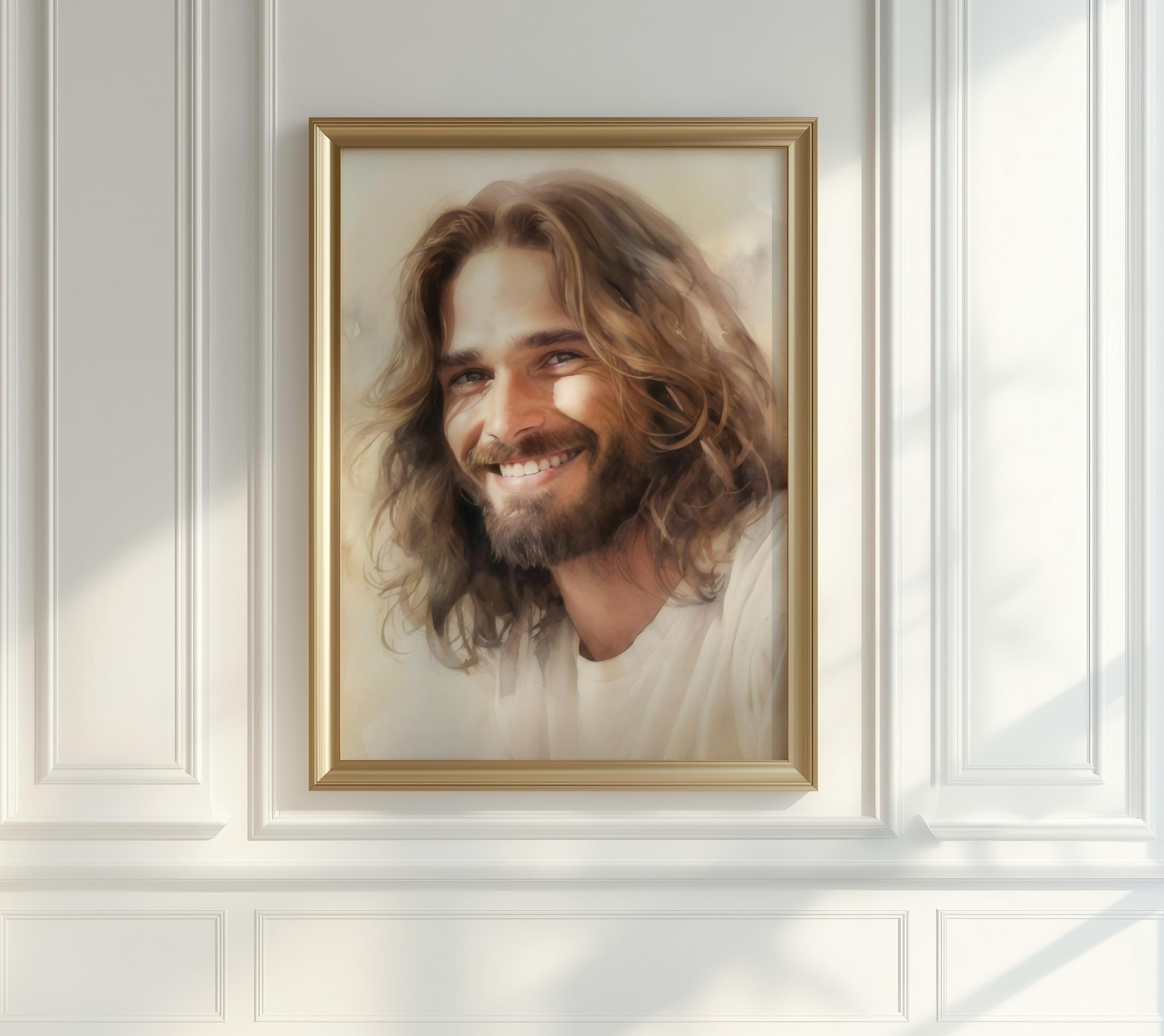 Smiling Jesus Christ Portrait, Happy Christian Art Print (digital ...