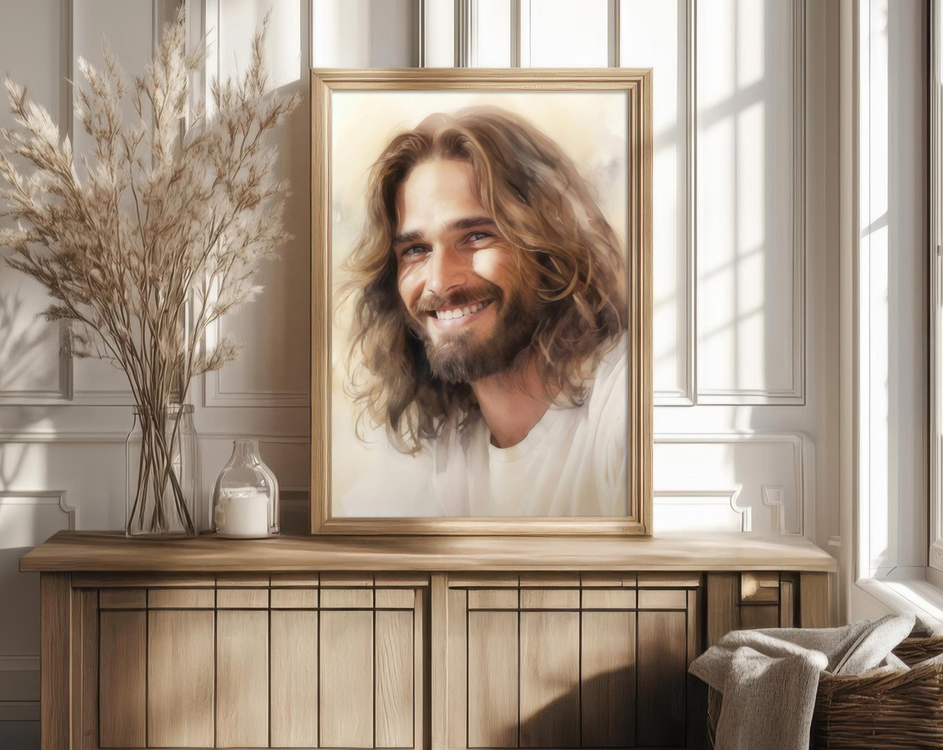 Smiling Jesus Christ Portrait, Happy Christian Art Print (digital ...