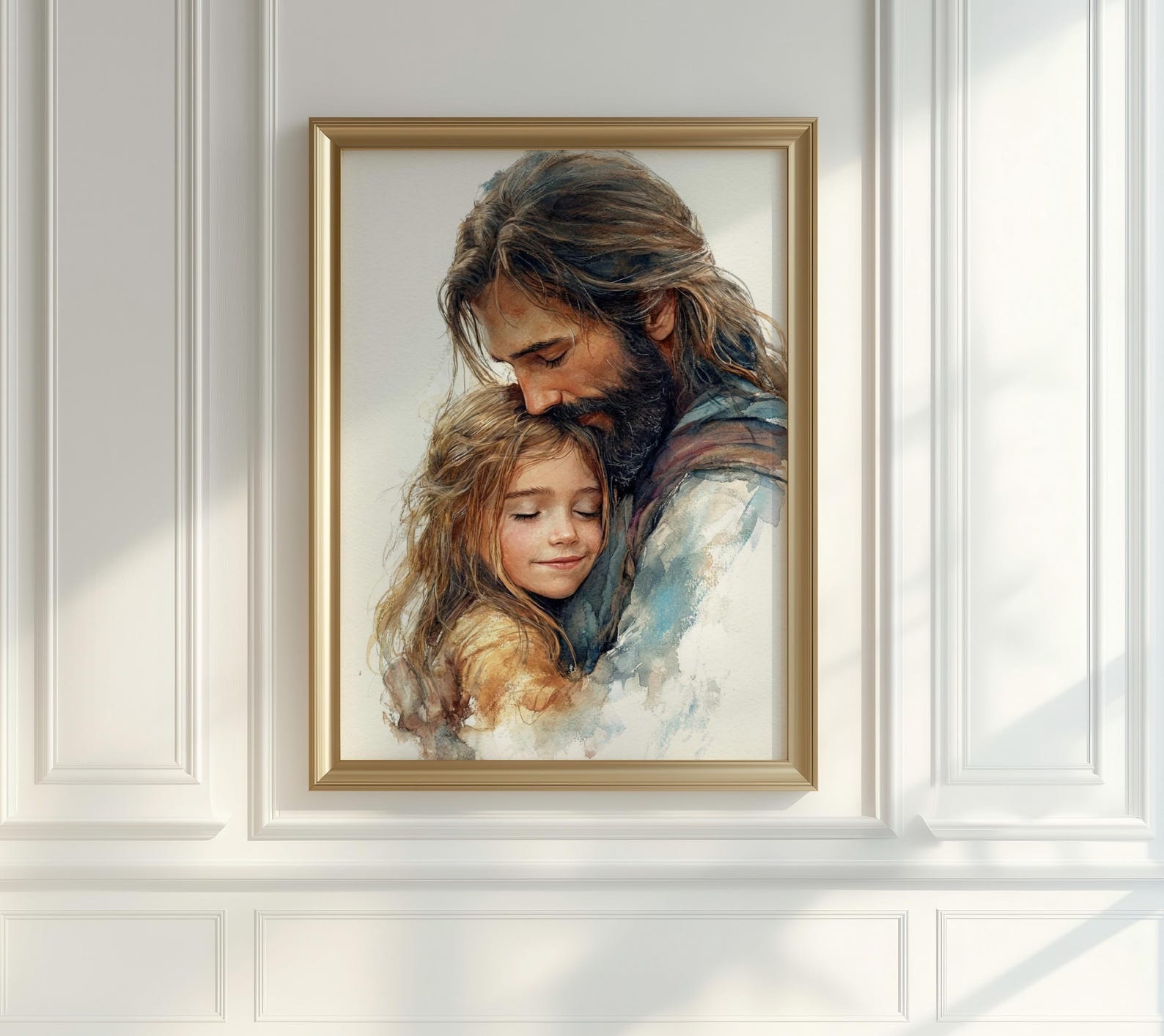 Jesus Embracing Child Watercolor Print, Christian Art Religious Home ...