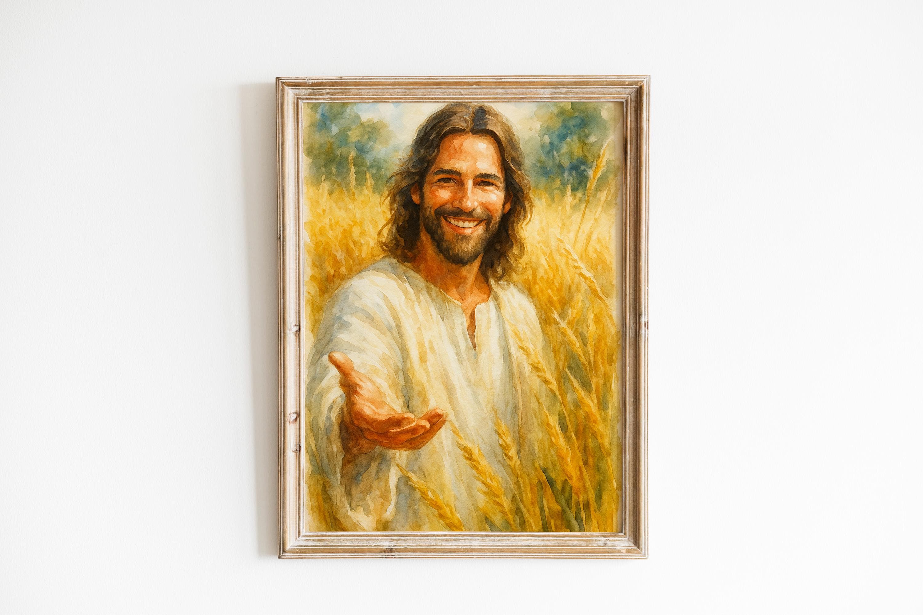 Jesus Christ Smiling Picture: Happy Jesus Watercolor Christian Art ...