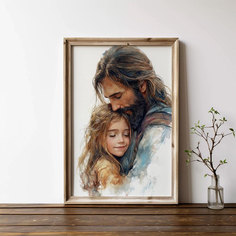 Jesus Embracing Child Watercolor Print, Christian Art Religious Home ...