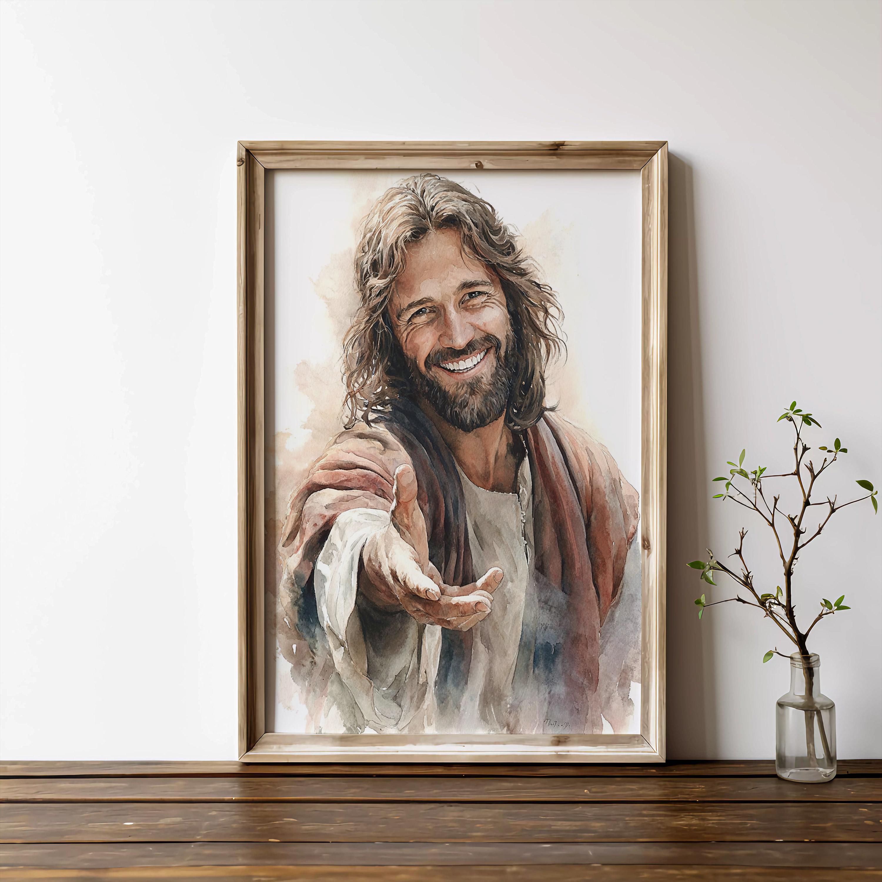 Smiling Jesus Christ Watercolor Portrait, Christian Art (digital ...