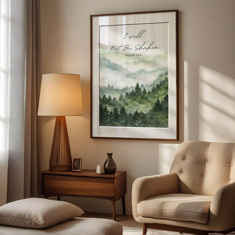 Bible Verse Pencil Sketch Wall Art, I Will Not Be Shaken Psalm 16:8 ...