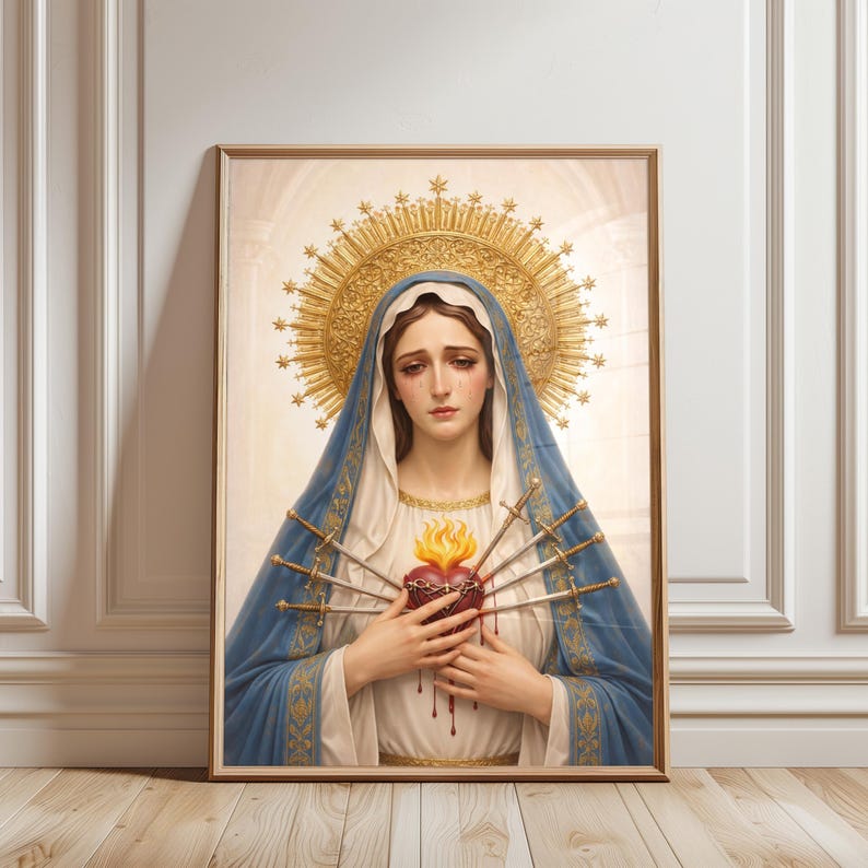 Our Lady of Sorrows Catholic Wall Art | Seven Swords Marian Devotion ...