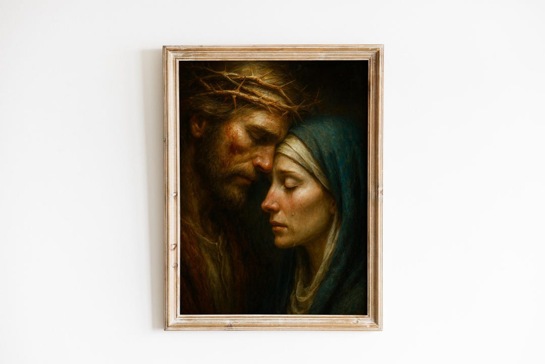 Saying Goodbye Jesus and Mary Embrace Painting: Catholic Religious ...