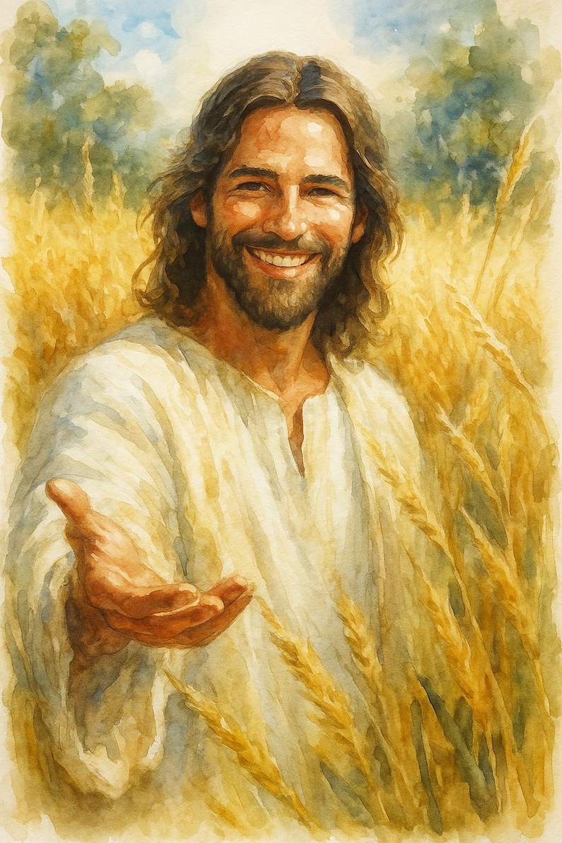 Jesus Christ Smiling Picture: Happy Jesus Watercolor Christian Art ...