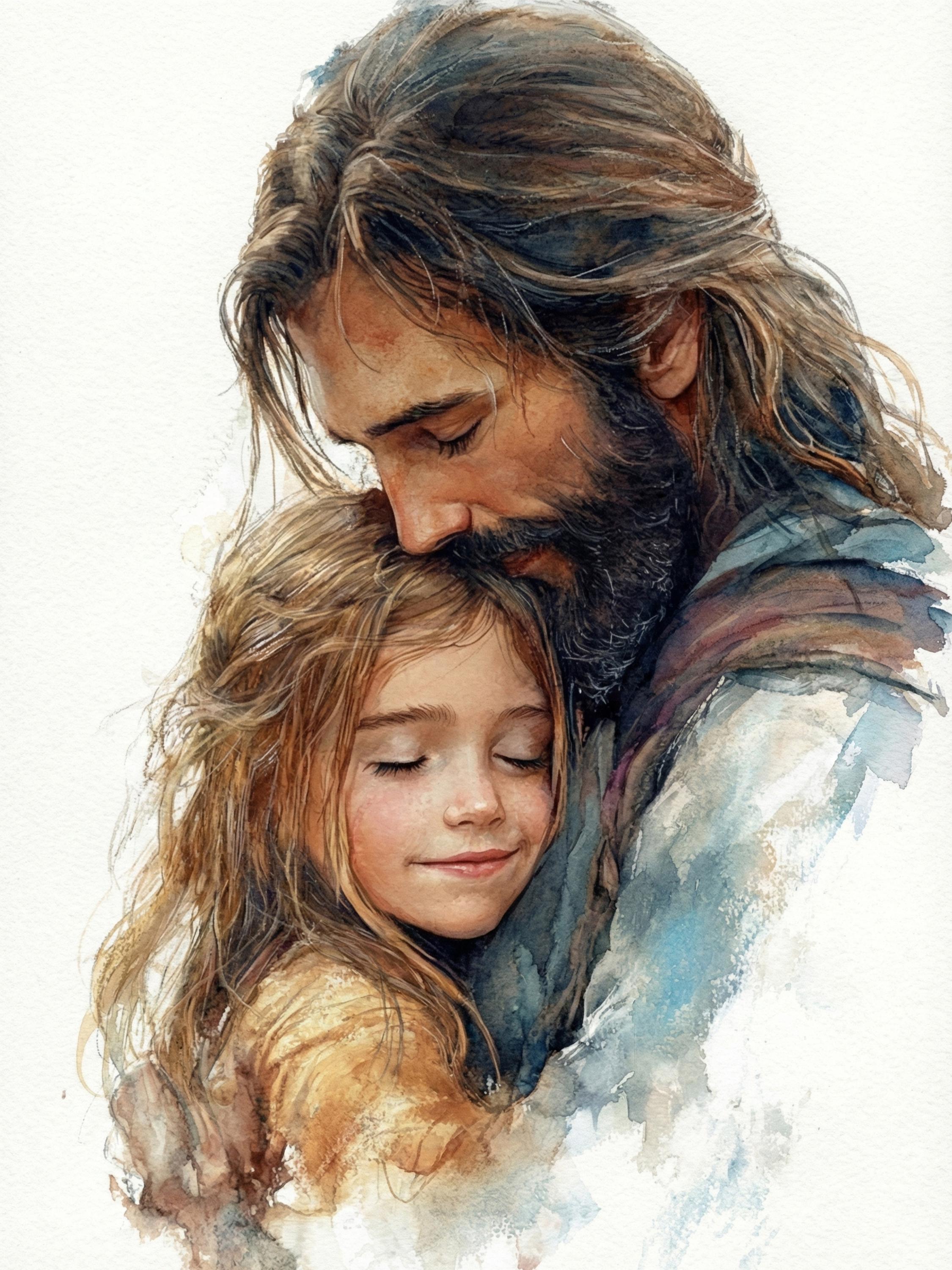 Jesus Embracing Child Watercolor Print, Christian Art Religious Home ...