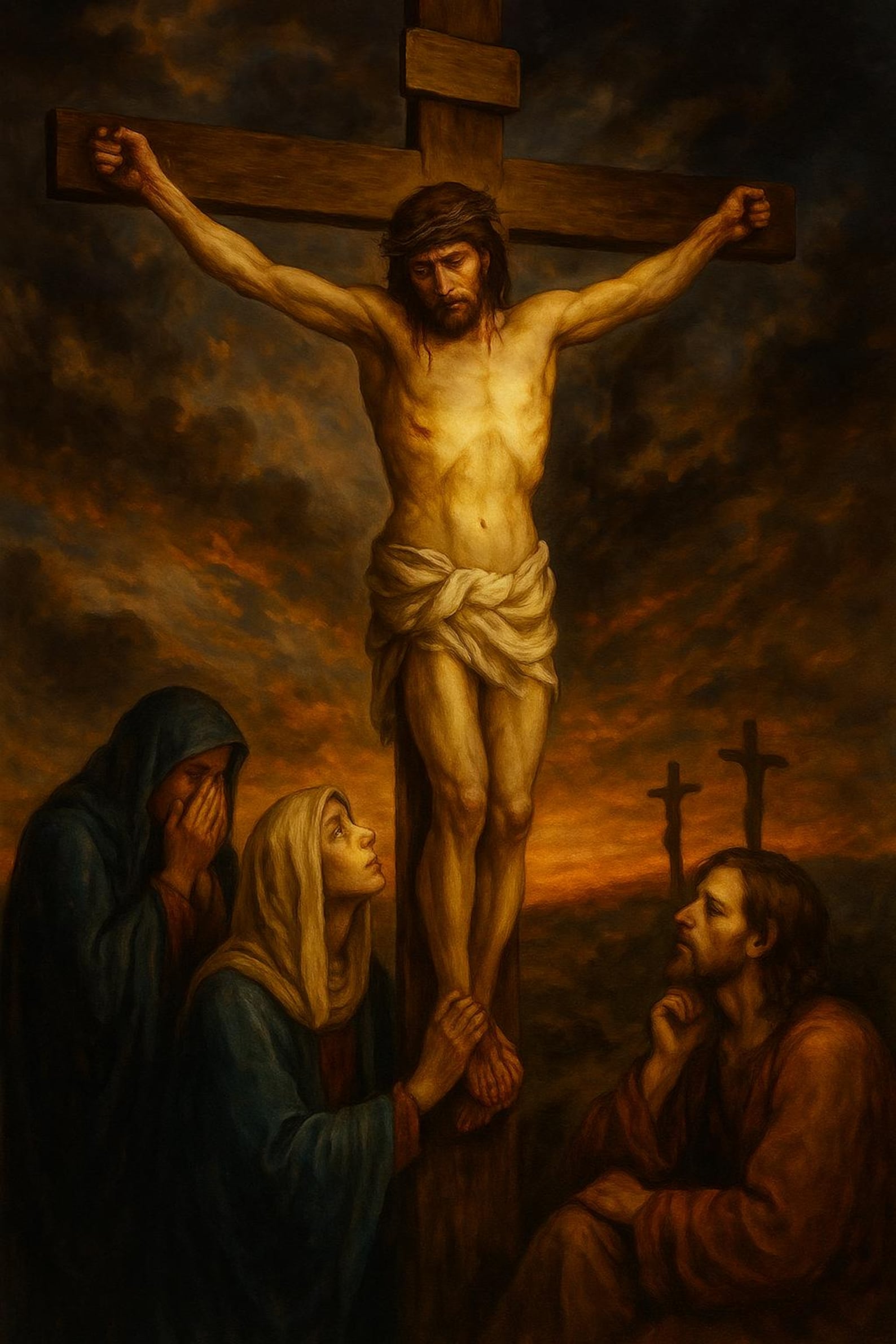 The Crucifixion of Jesus Painting: Religious Art Catholic Wall Decor ...