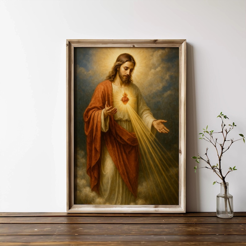 Sacred Heart of Jesus Oil Painting: Religious Art Catholic Home Decor ...