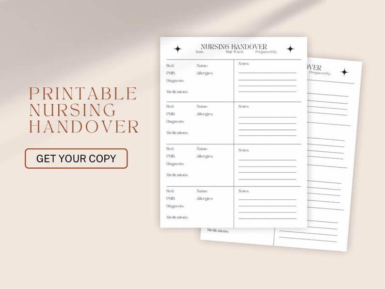 Nursing Handover/patient Report Sheet - Etsy