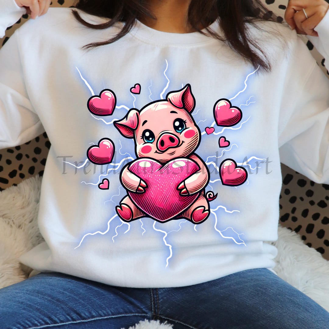 Valentine Pig Png, Electric Love Pig Art, Cute Cartoon Pig With Heart ...