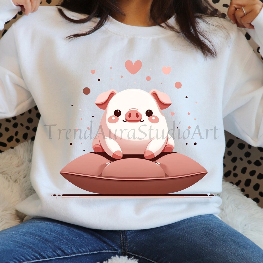 Kawaii Pig Art Print: Blush Pink Pillow, Nursery Decor (PNG Digital ...