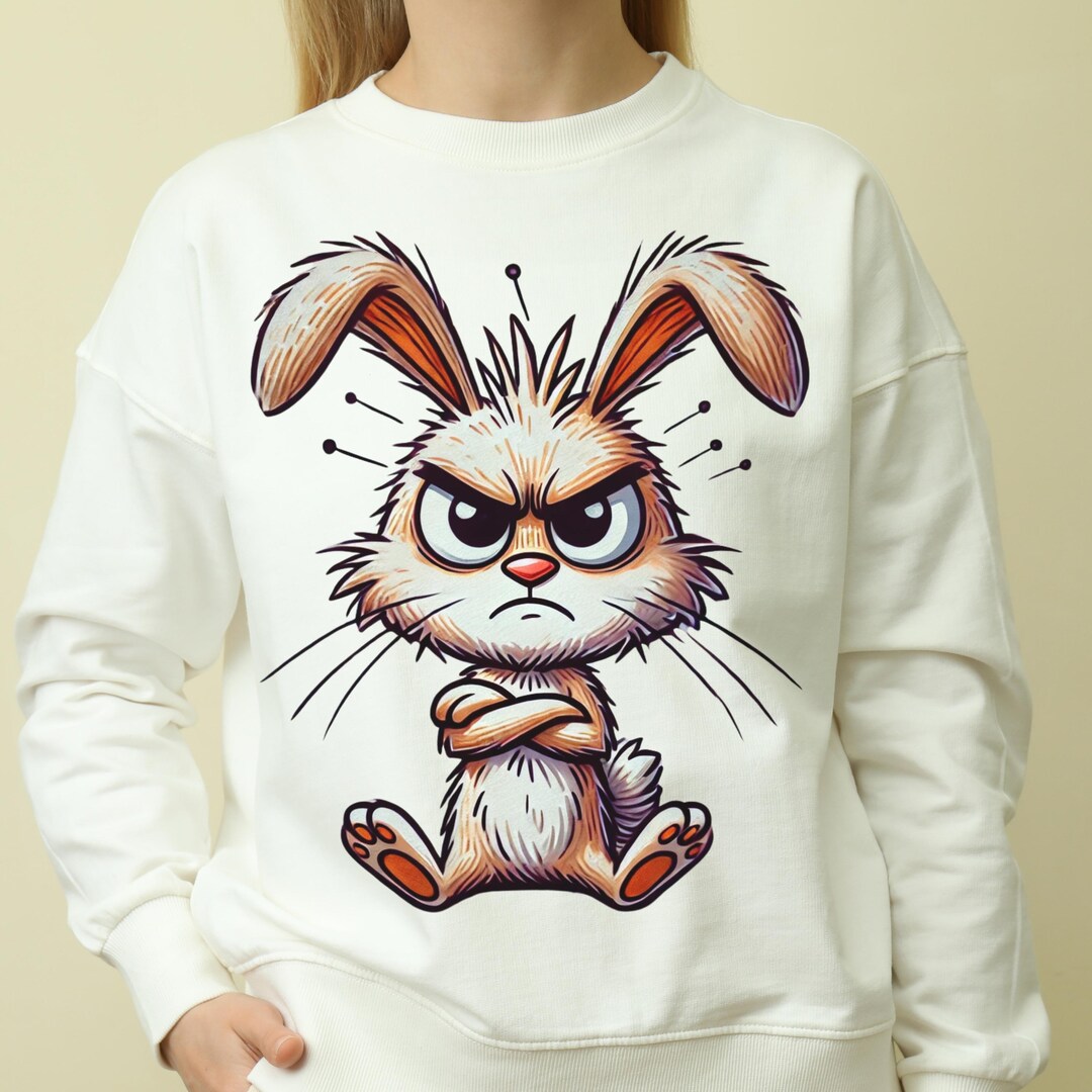 Grumpy Bunny Cartoon Art Png, Funny Angry Rabbit Illustration, Cute ...