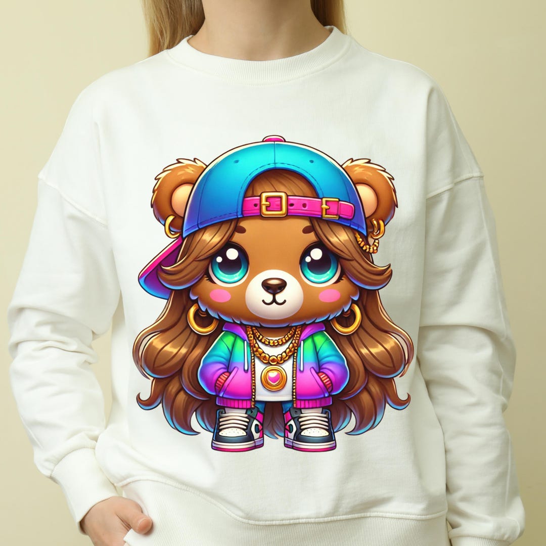 Watercolor Cool Bear PNG, Trendy Teddy Bear Art Png, Cute Hip-hop Style ...
