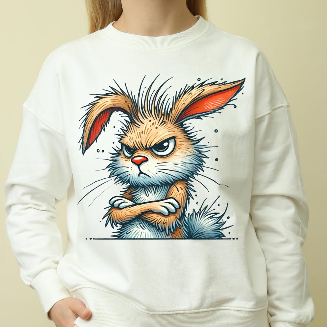 Grumpy Bunny Cartoon Art Print, Funny Angry Rabbit Illustration, Cute ...