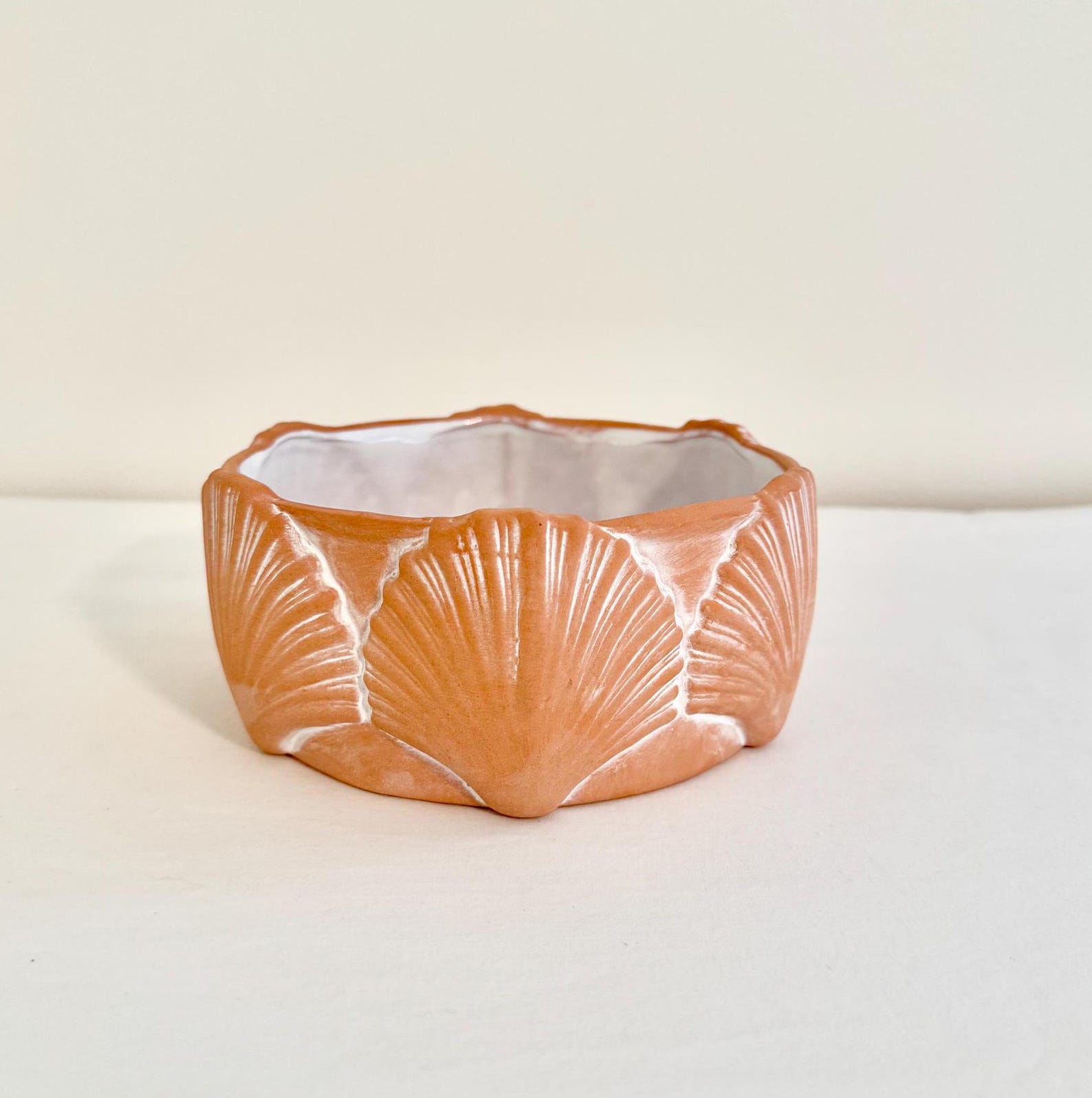 Ceramic Terracotta White Washed Shell Bowl Planter - Etsy