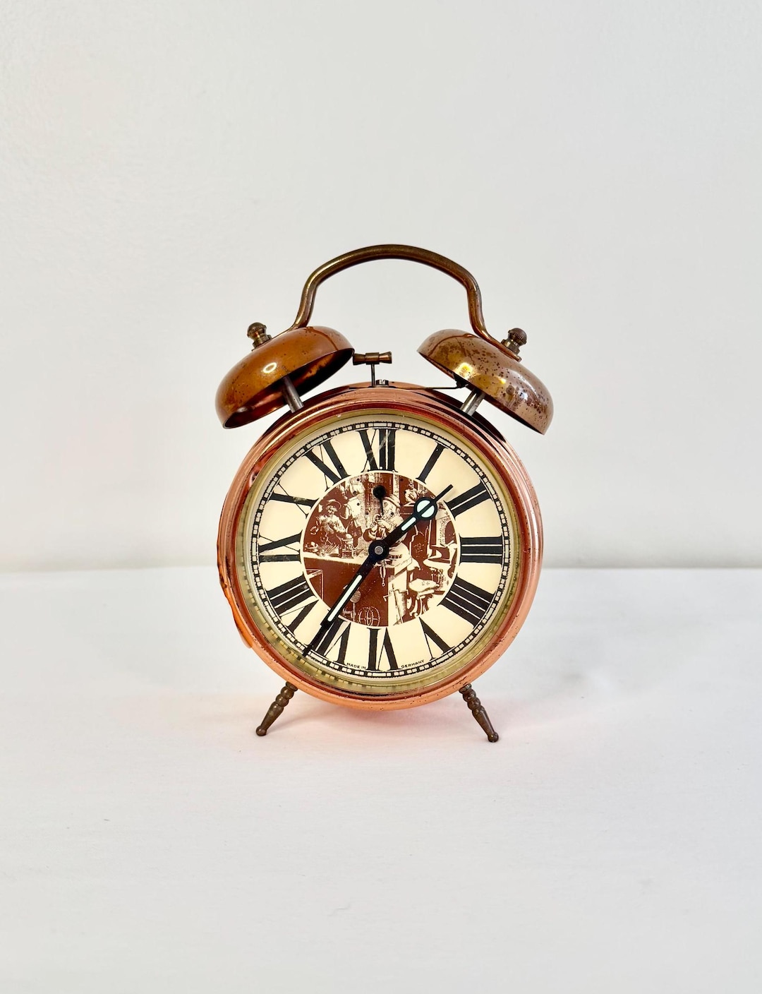 Vintage Copper German Twin Bell Round Mechanical Alarm Clock, Made by ...