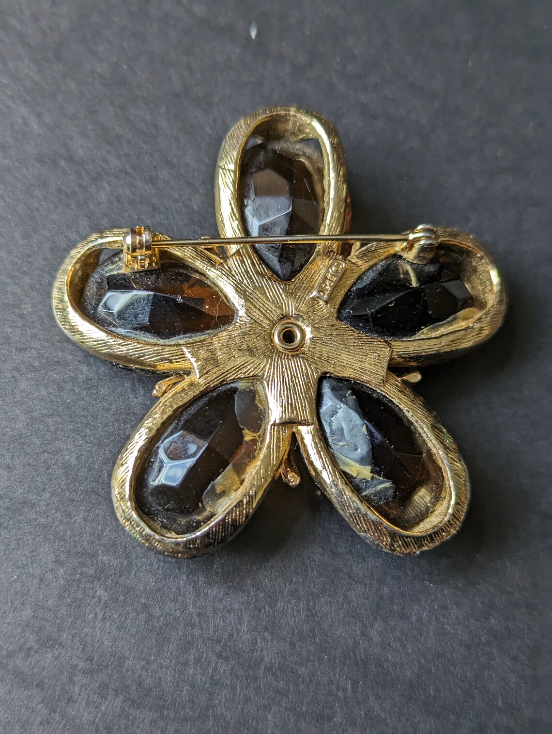 Vintage Large Mode Art Glass Flower Brooch MCM Caramel Glass Floral ...