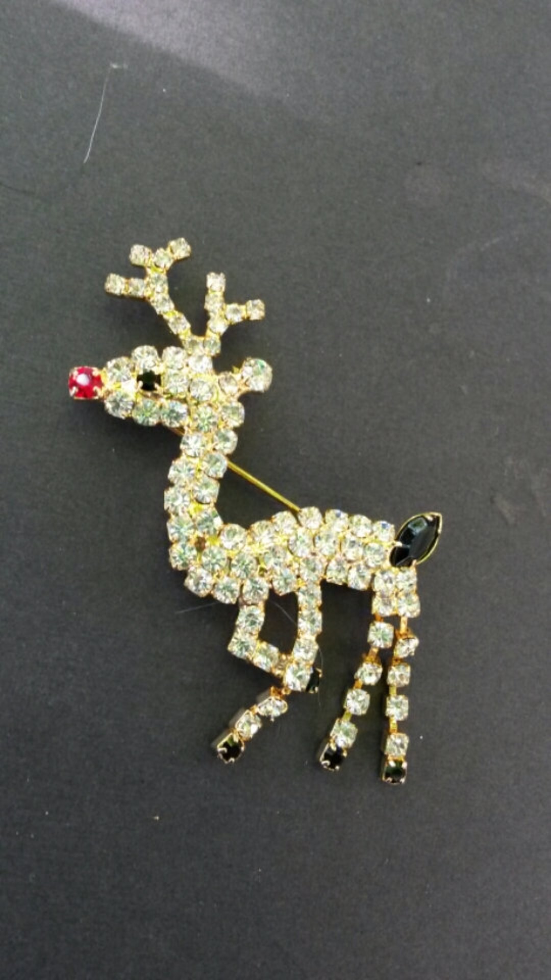 Vintage Rhinestone Reindeer Brooch - Christmas Deer Pin - Etsy