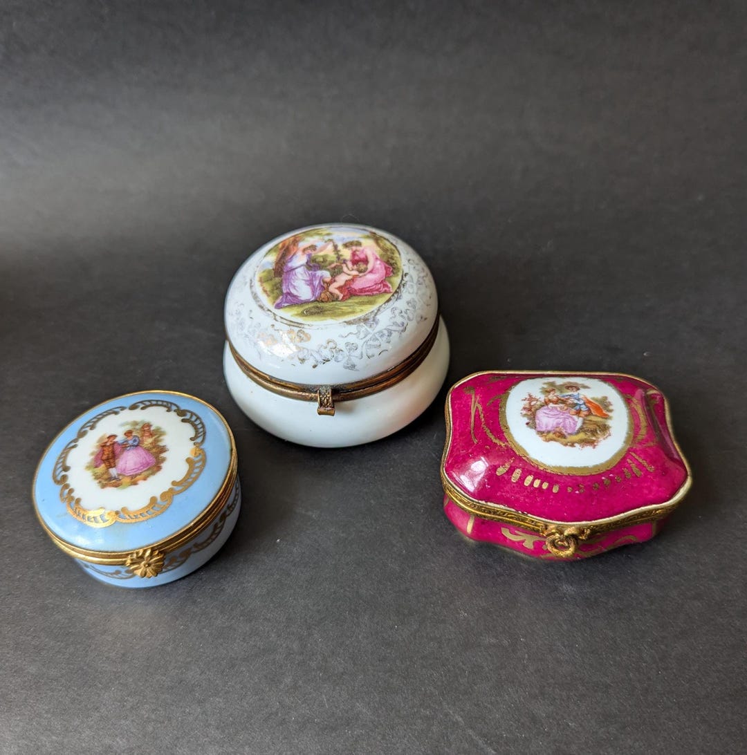 Collection of 3 Porcelain Hinged Trinket Boxes - Limoges and Sevres ...