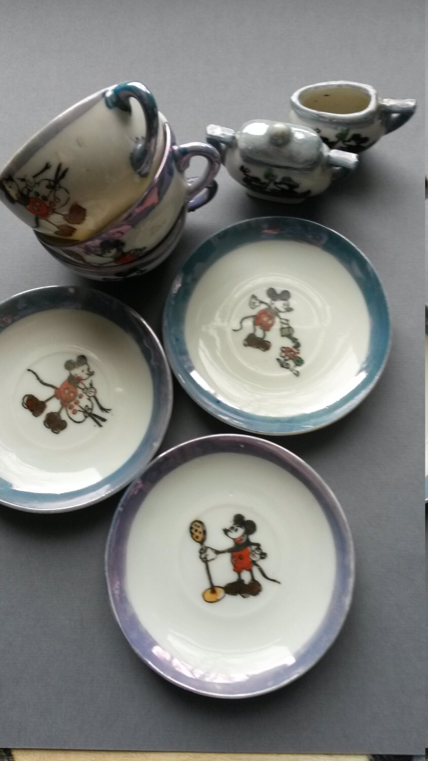 Vintage Mickey Mouse Child's Tea Set in Blue Lustreware | Etsy