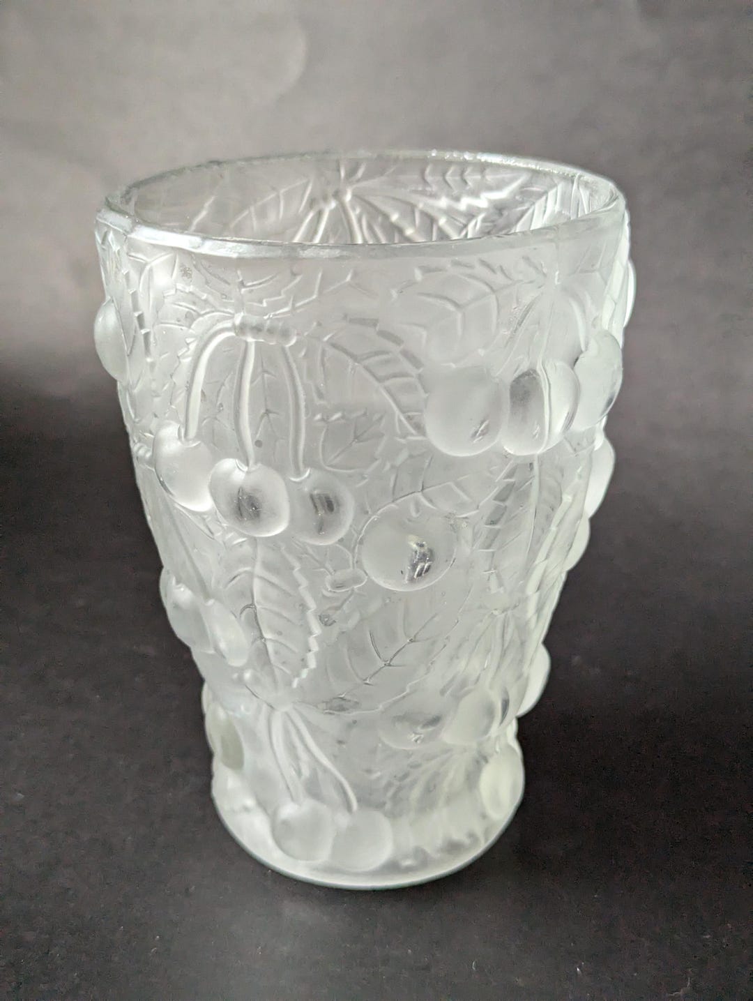 Vintage Czechoslovakian Barolac Cherries Vase - Frosted Glass Vase ...
