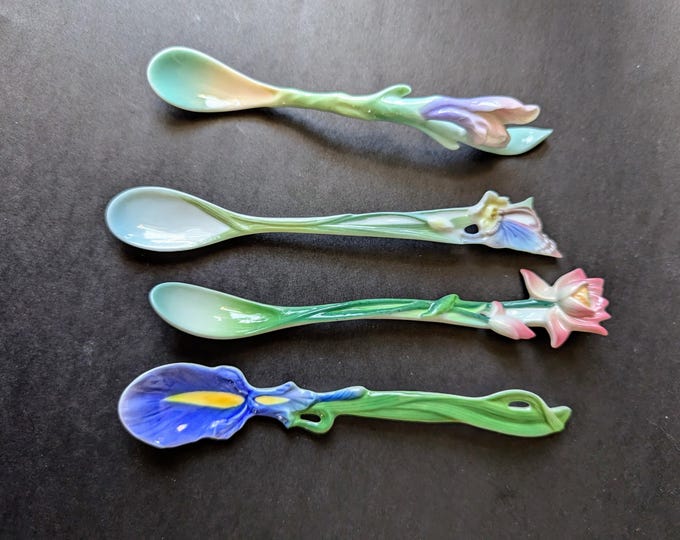 Vintage Franz Porcelain Flower Spoons - Beautiful Botanical Collectible ...