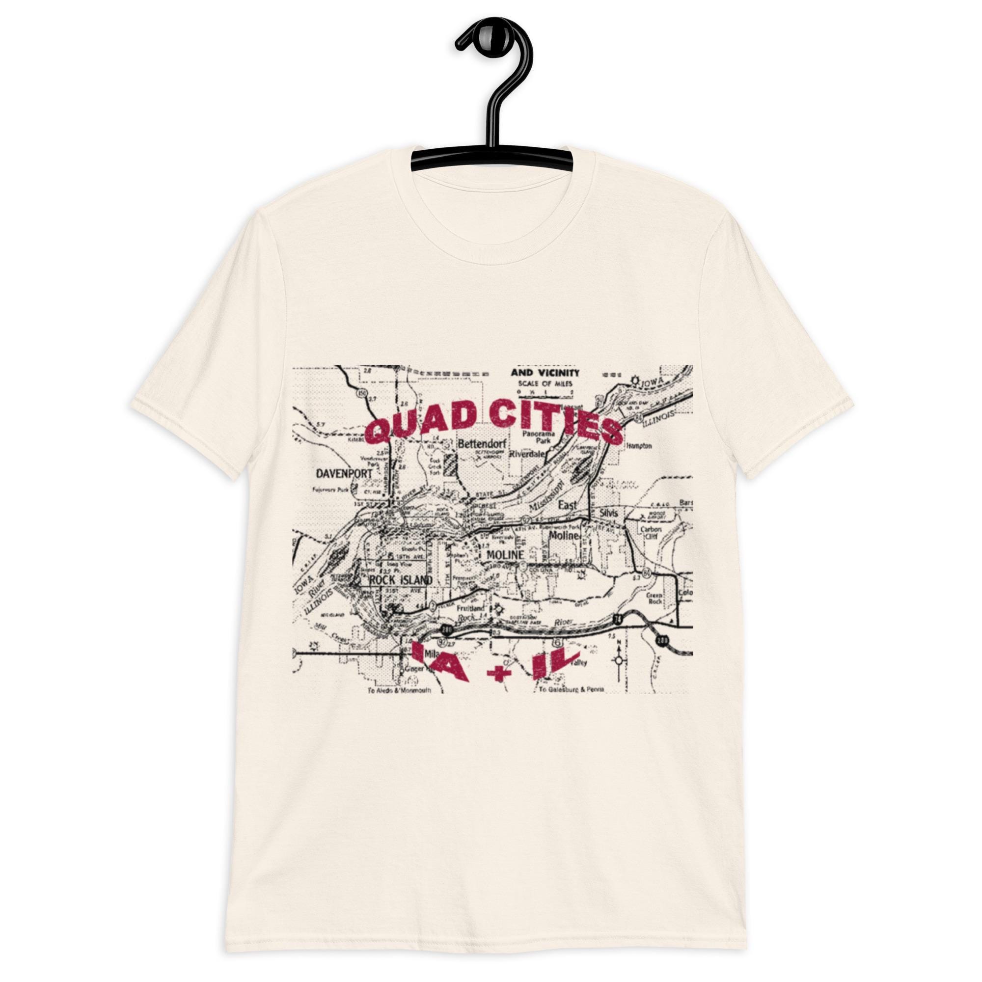 Vintage Quad Cities Road Map T-shirt – 1960s Iowa + Illinois Retro Map ...