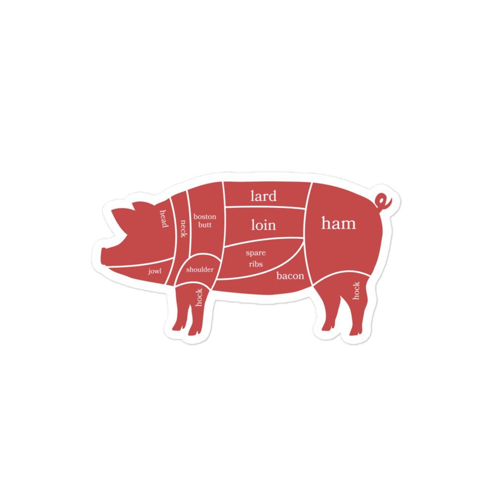 Pig Butcher Chart Durable Waterproof Vinyl Sticker Great for Culinary ...