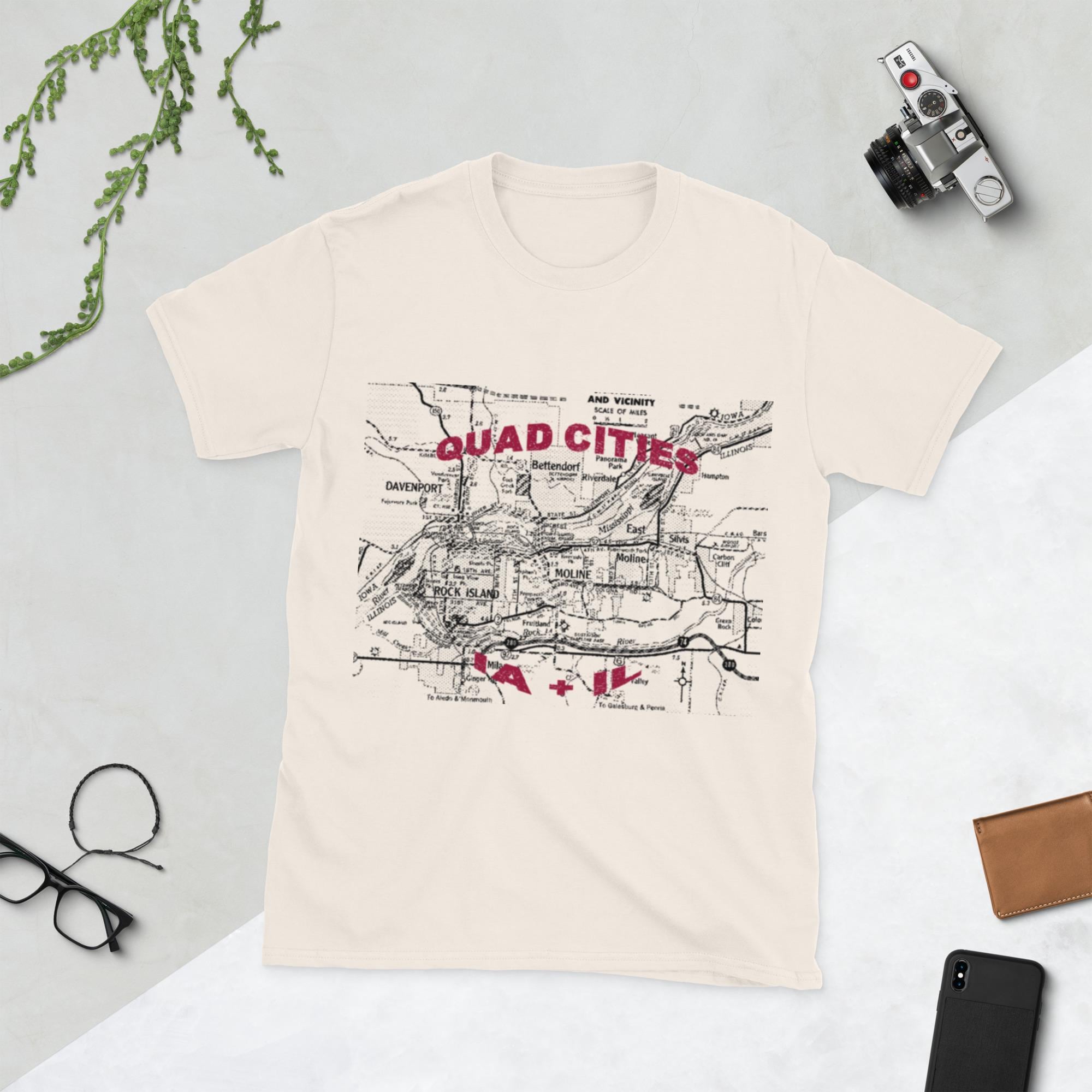 Vintage Quad Cities Road Map T-shirt – 1960s Iowa + Illinois Retro Map ...