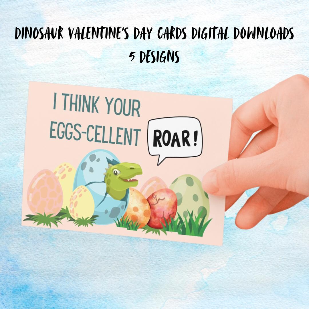 Dinosaur Valentines Day Card PNG Instant Digital Downloads 5 Designs ...