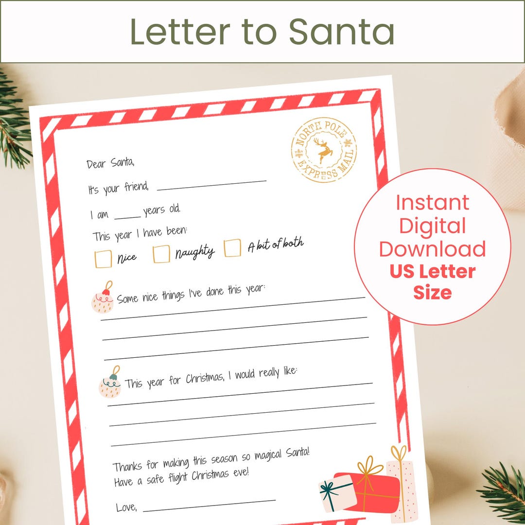Instant Download: Letter to Santa, Kids Letter to Santa, Dear Santa ...