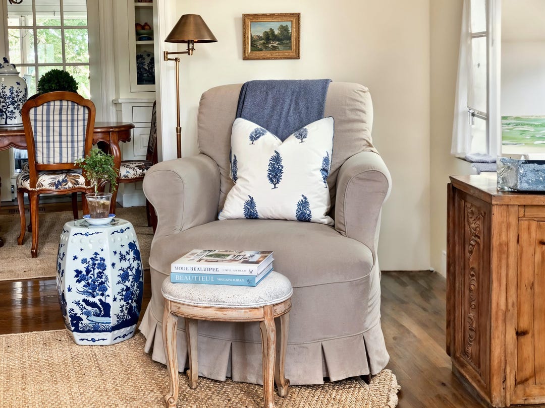 White Cotton and Linen Sofa Cover With Ruffles, Single Sofa Cover ...