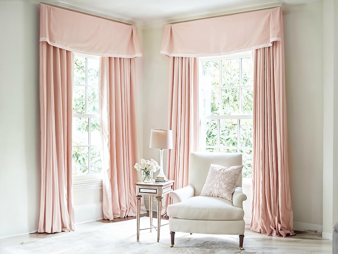 Blush Pink Window Valance With Trim - Elegant Curtain Topper for ...
