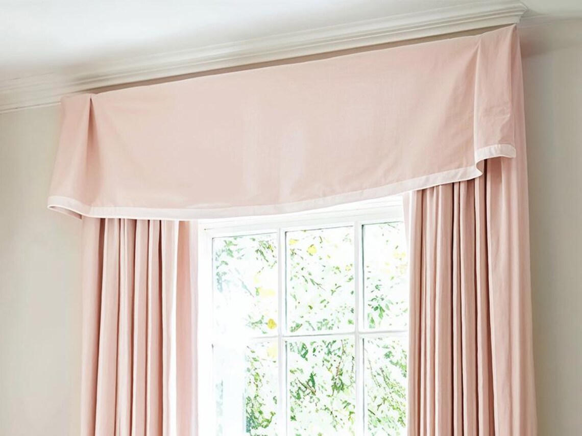 Blush Pink Window Valance With Trim - Elegant Curtain Topper for ...