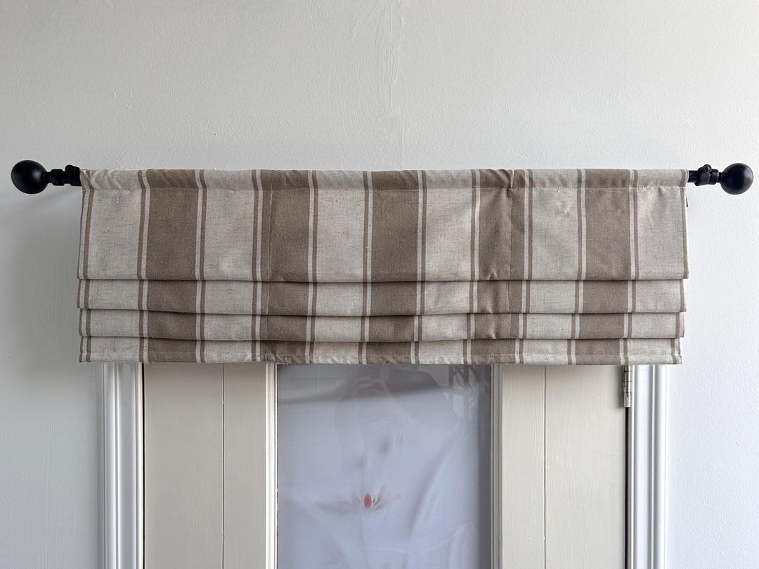 Beige Valance, Light Brown Striped Fake Roman Shade, Custom Fabric ...